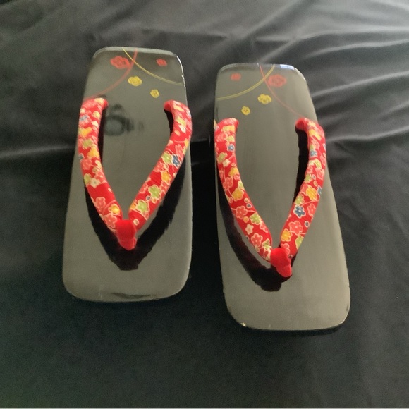 Art | Vintage Okobo Traditional Japanese Wooden Sandals Flat Wood Base ...